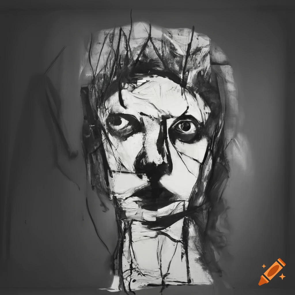 Portrait of a shrouded woman in the style of Georg Baselitz and Willem ...