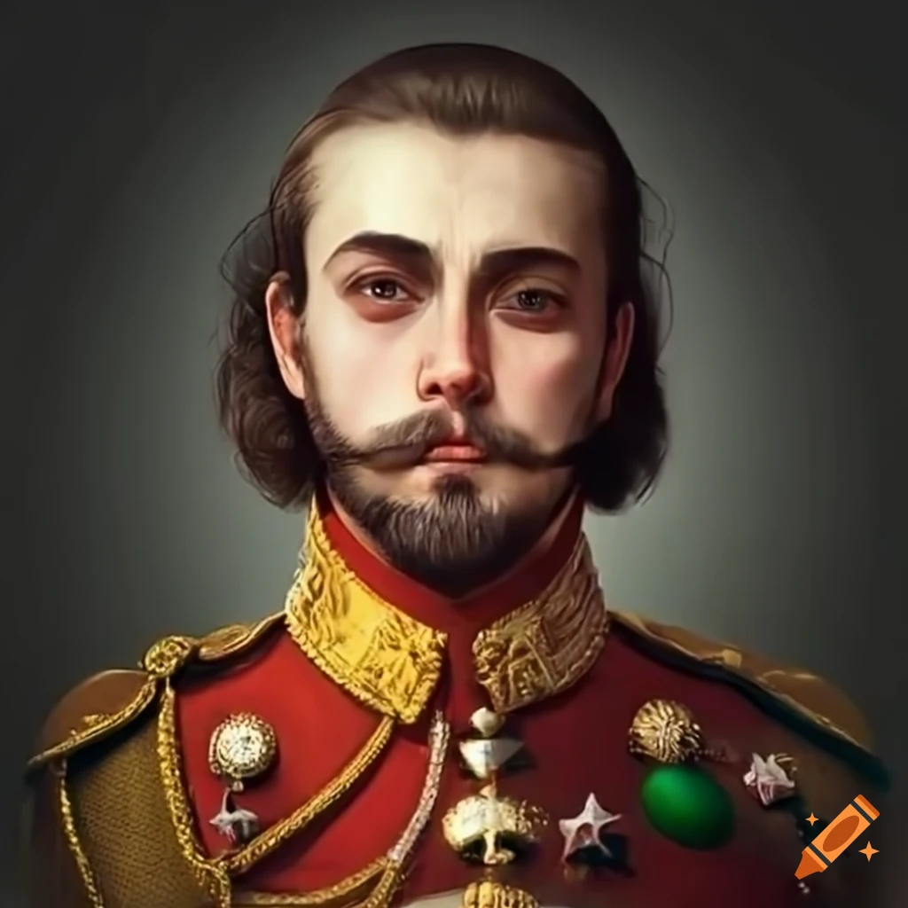Young man resembling Tsar Nicholas II with a beard on Craiyon