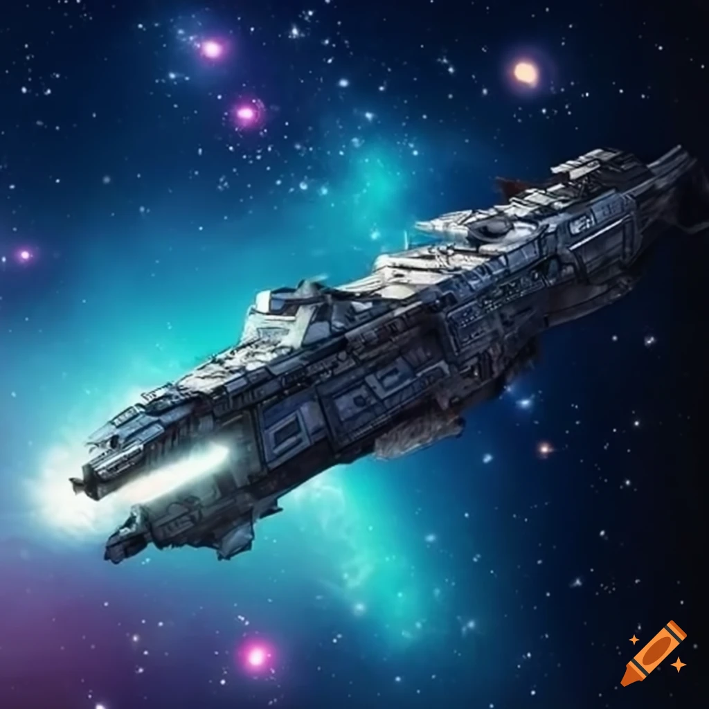 Battle space ship in cosmic dust and stars on Craiyon