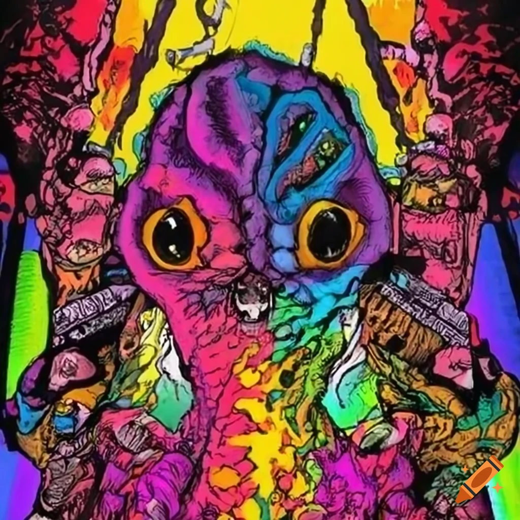 Greater slow loris in an 80s heavy metal album cover on Craiyon