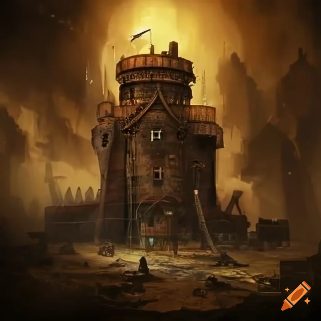 Steampunk military fort in a steampunk city on Craiyon