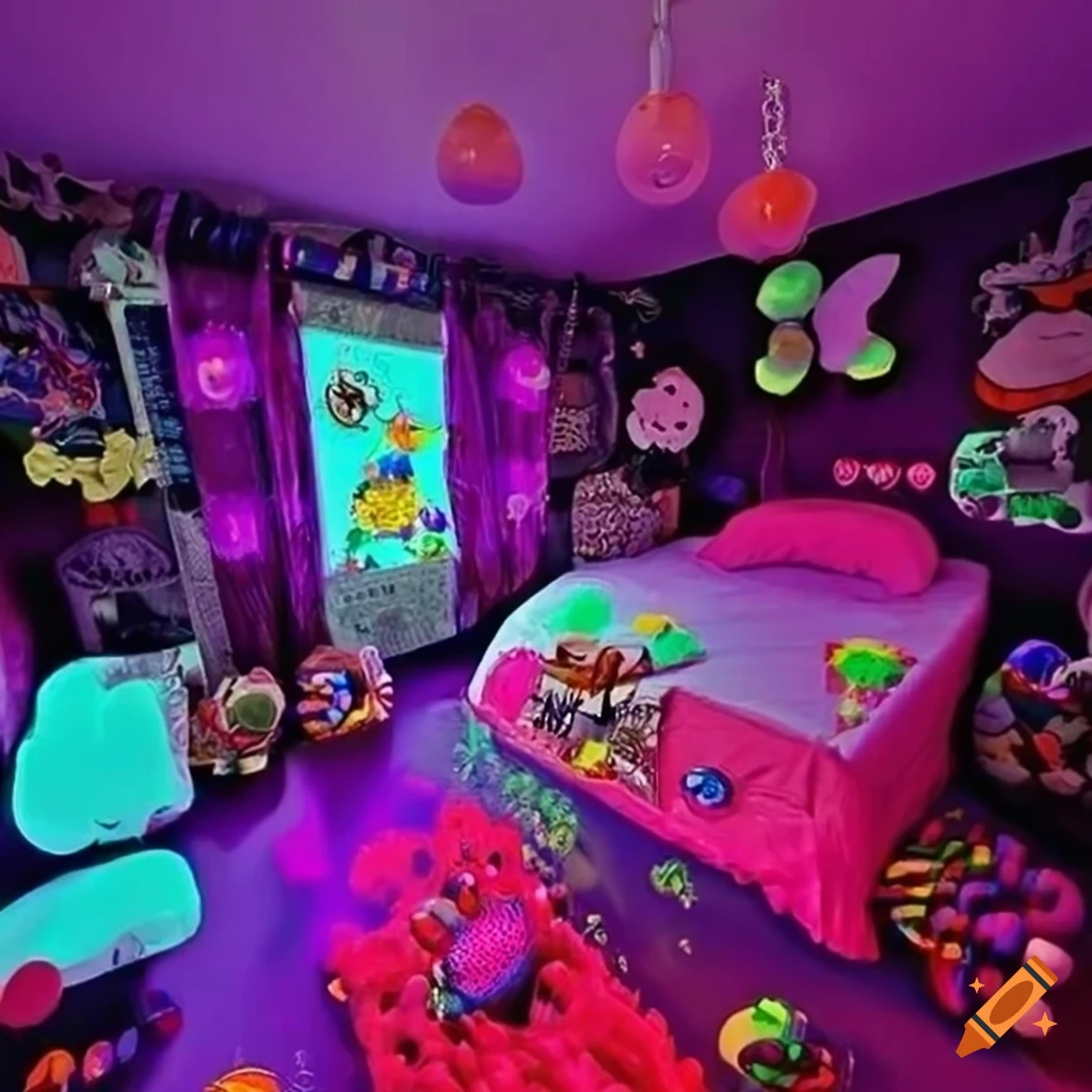 Room with weirdcore and punk aesthetic, featuring stuffed animals ...