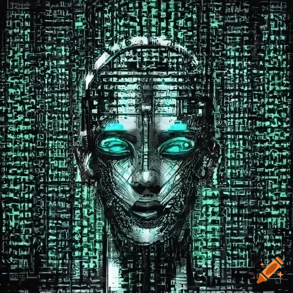 Futuristic computer matrix ai face on Craiyon