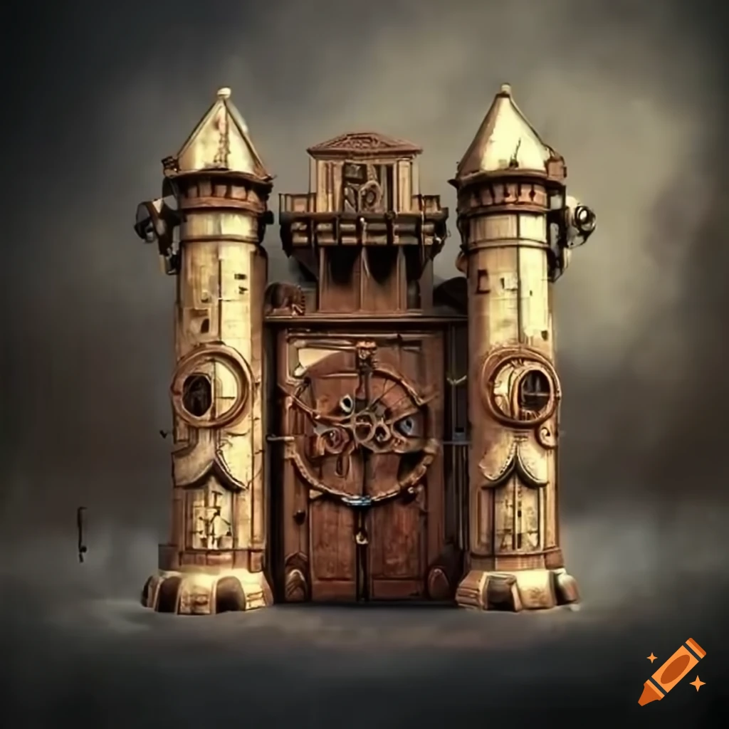 Steampunk gate for military fort in a steampunk setting on Craiyon