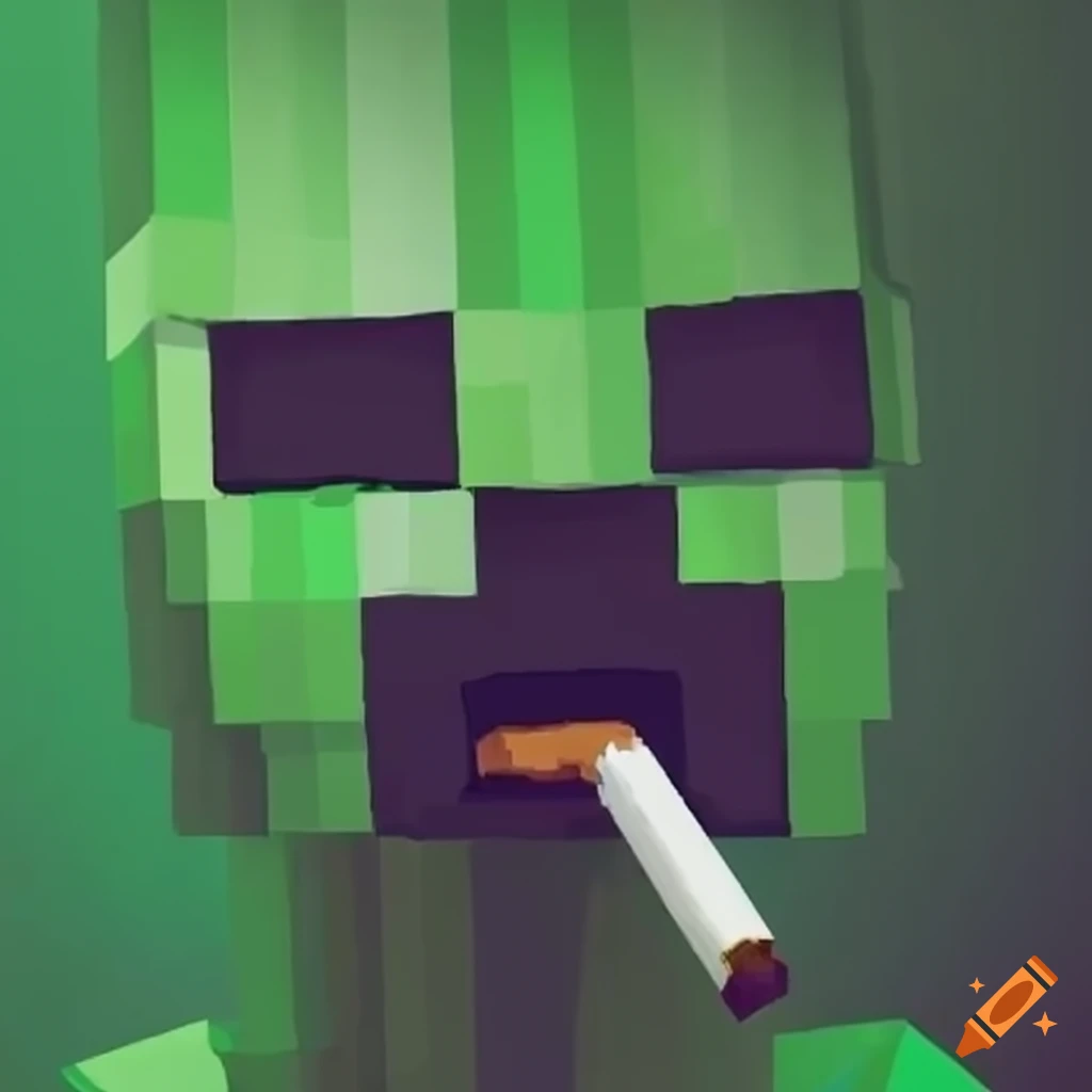 Minecraft creeper smoking a cigarette on Craiyon