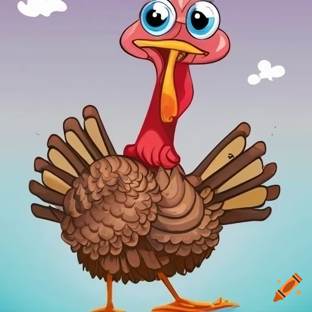 Mother turkey caring for her chick in a colorful cartoon illustration ...