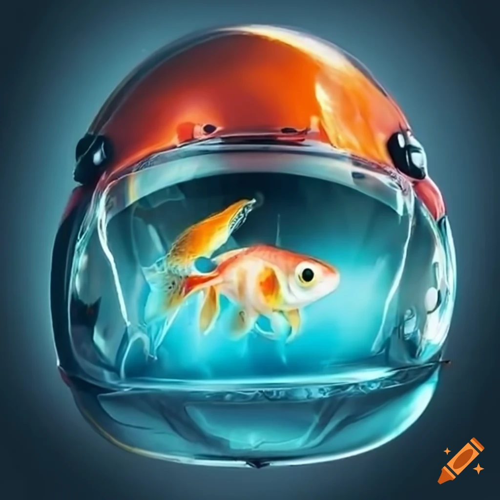 Goldfish in a helmet driving an f1 car on Craiyon