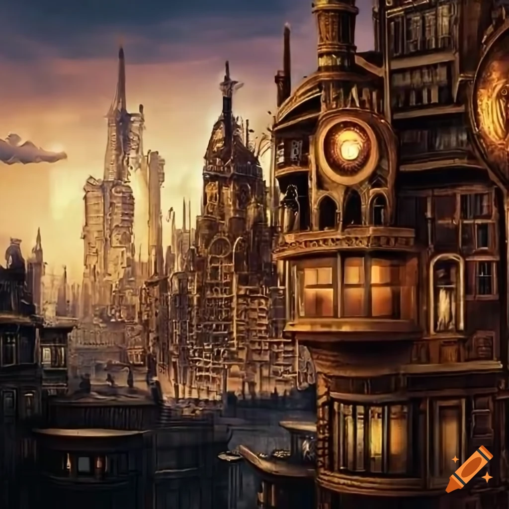 Steampunk cityscape on Craiyon