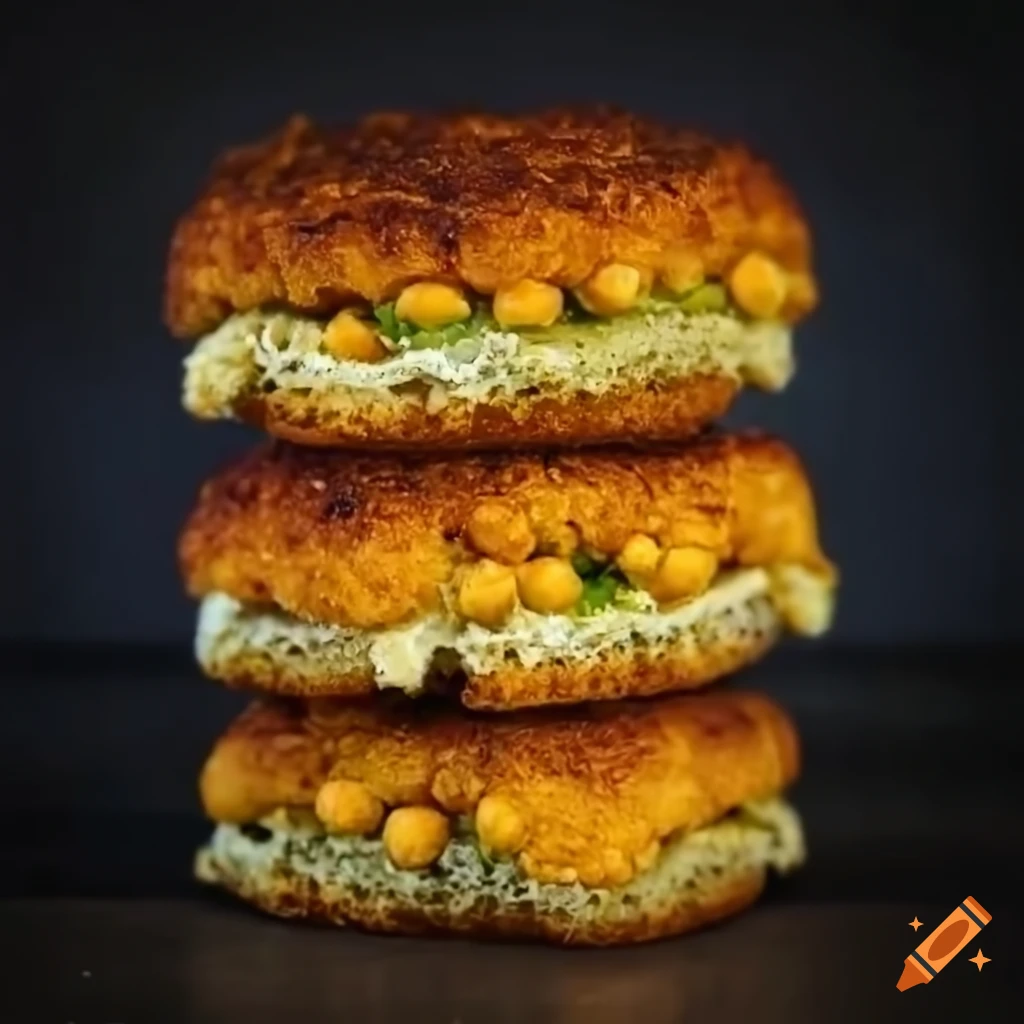 Vegan patty with chickpeas sandwiched between two fresh toasted buns on ...