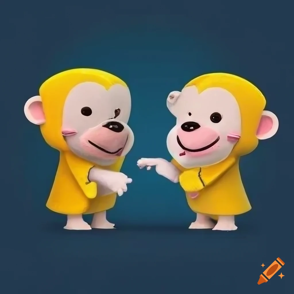 Two cute monkeys in coats holding hands in a singing pose on Craiyon