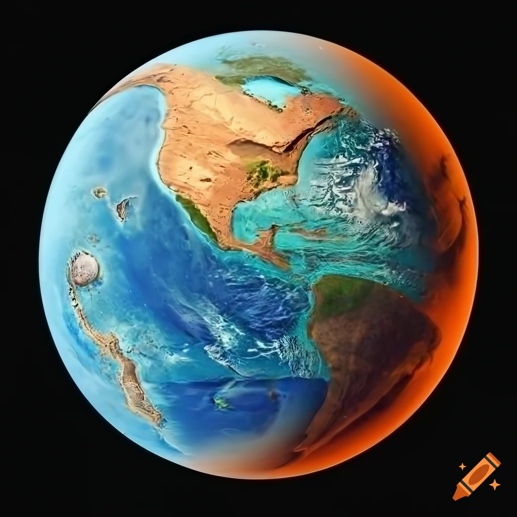 Alien orange planet with continents and oceans on its surface on Craiyon