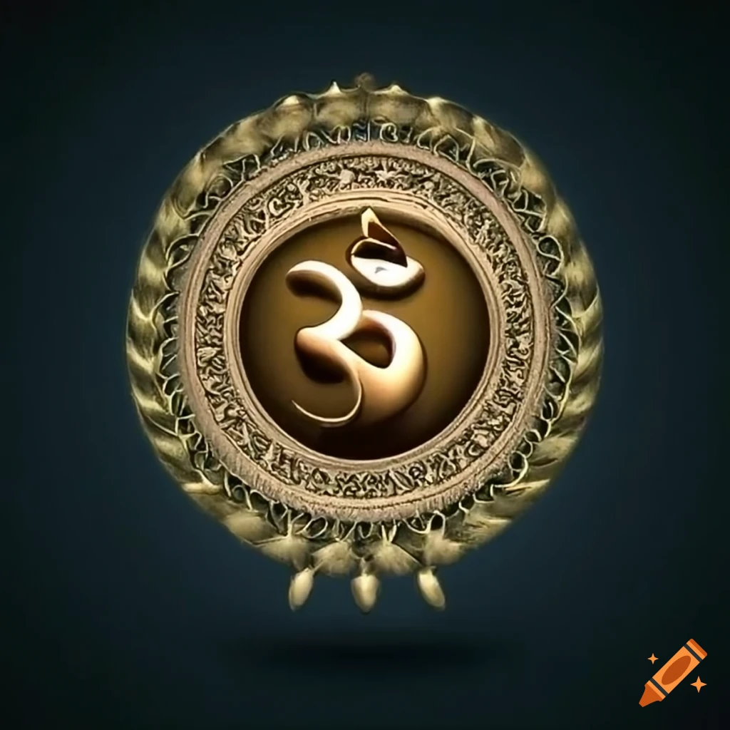 Om sign inside a beautiful laurel wreath coin on Craiyon