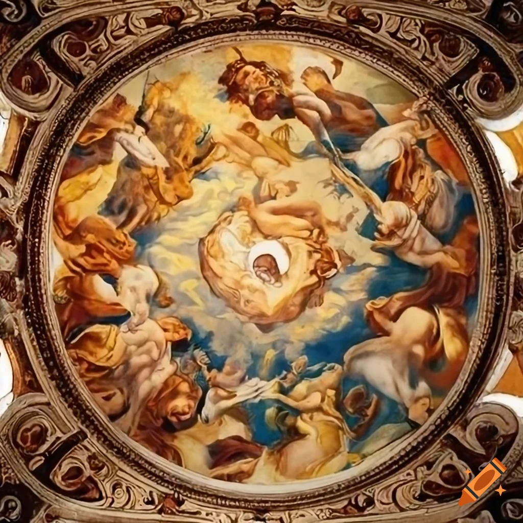 Ceiling mural depicting greek mythology gods on Craiyon
