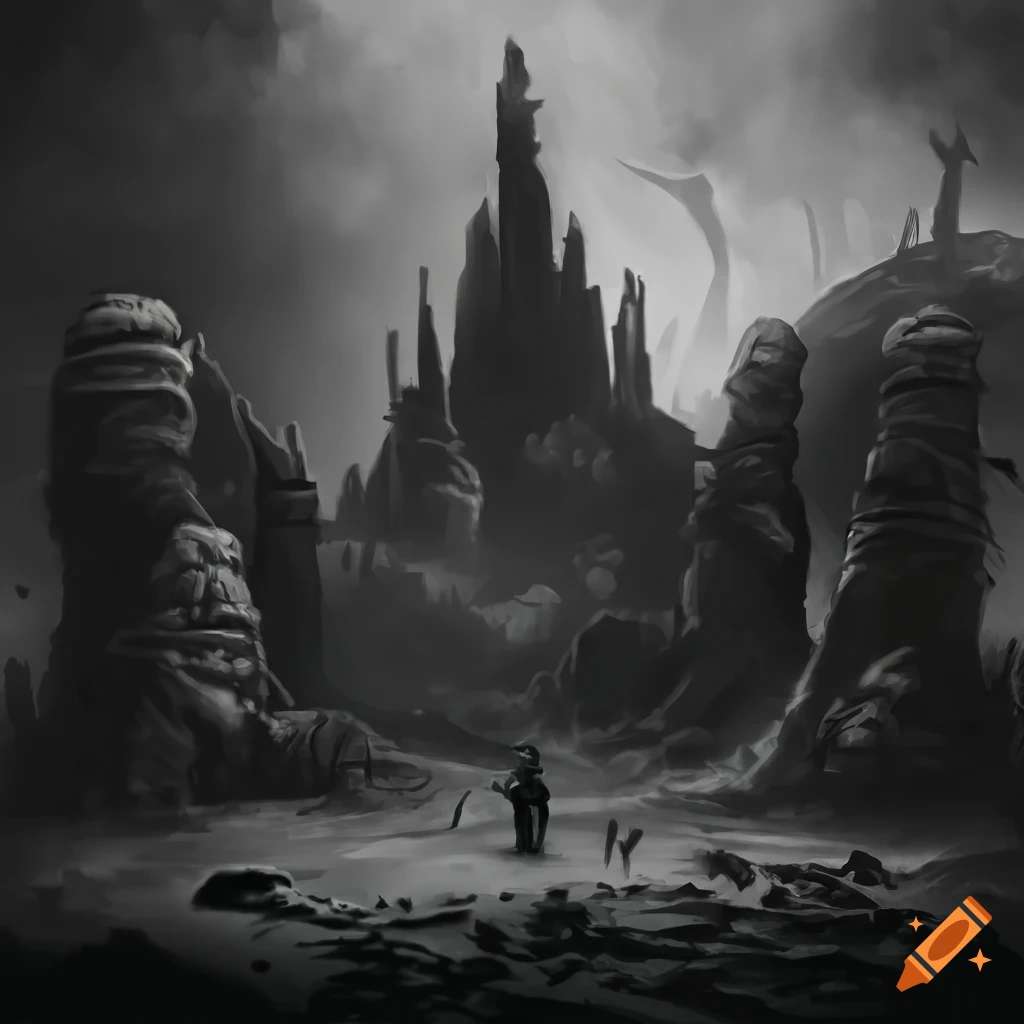 War-torn strip gazed upon in 4K black and white high contrast, scratch ...