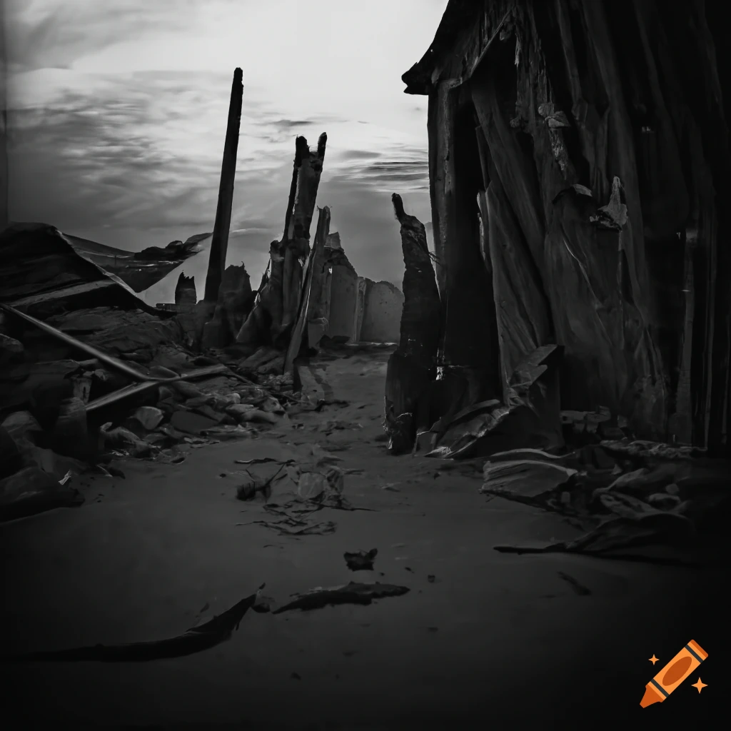 War destroyed gaze strip in high contrast black and white, scratch ...