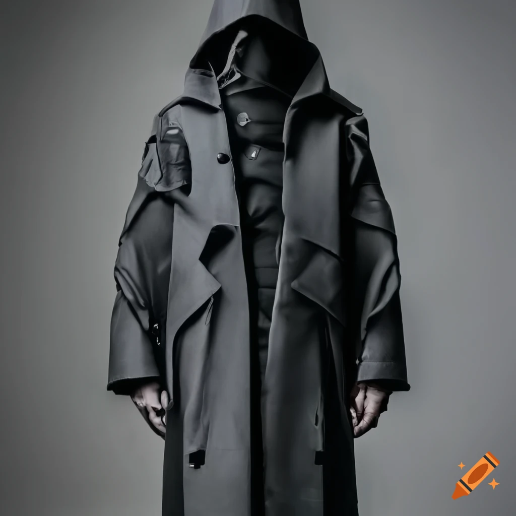 Grey unique avant garde japanese long techwear coat by jaime valencia ...