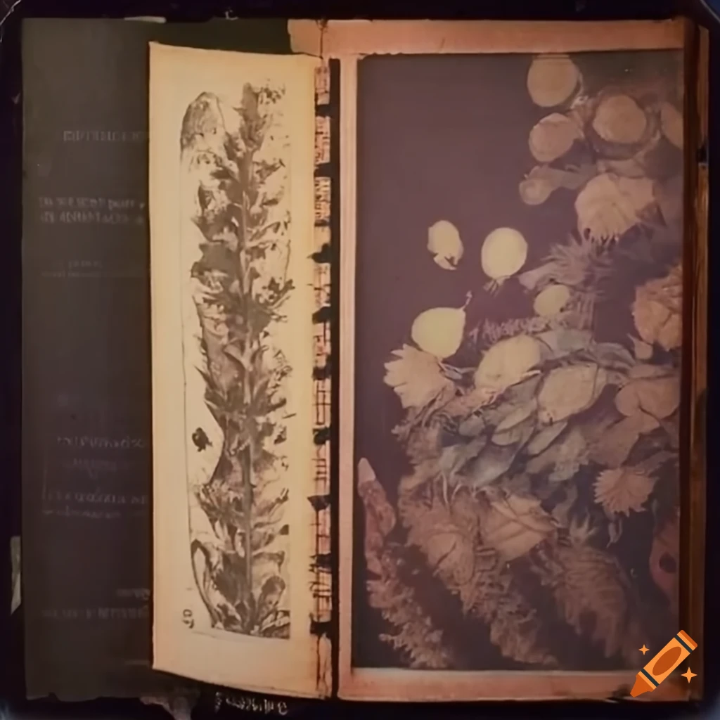 Old science book illustrations of plants under leaves in darkness with ...