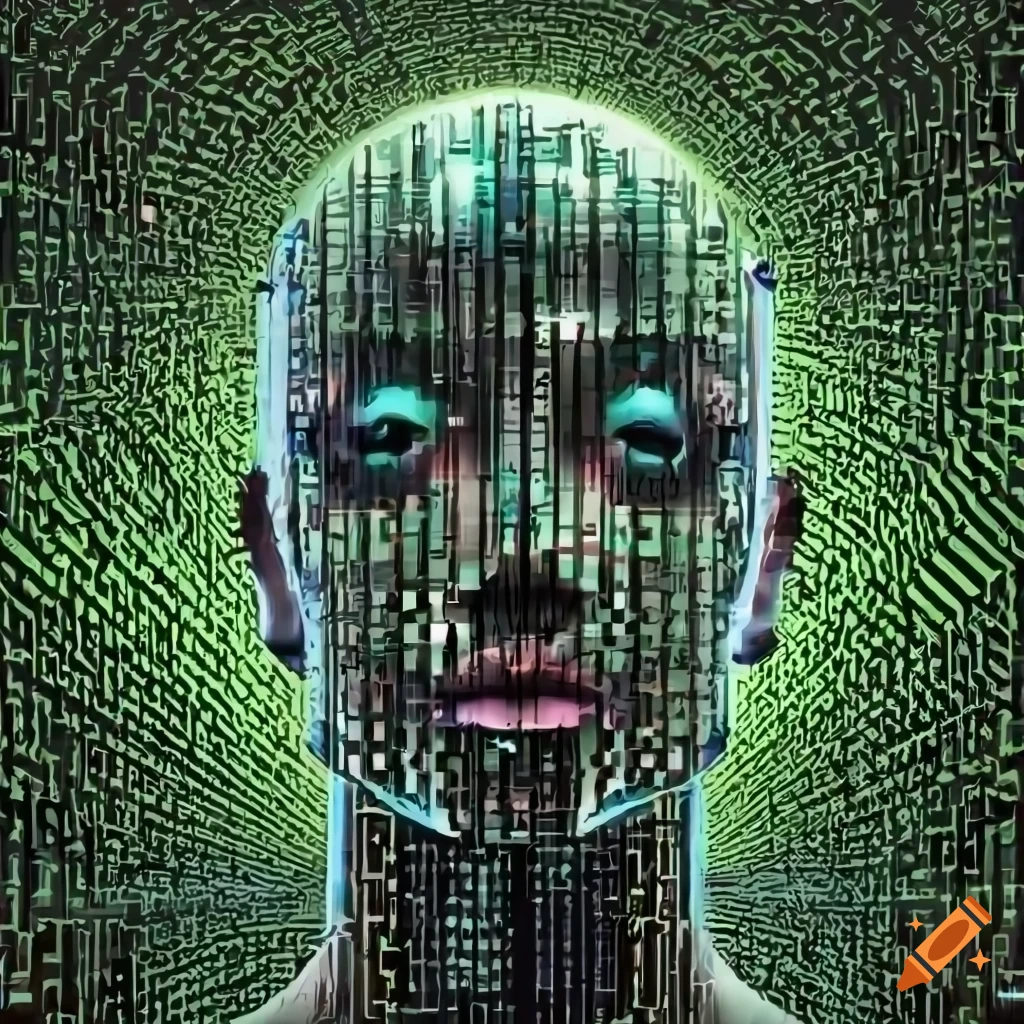 Futuristic computer matrix ai face in an illustration on Craiyon