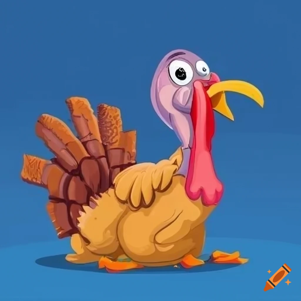 Mother turkey caring for her chick in a colorful cartoon illustration ...