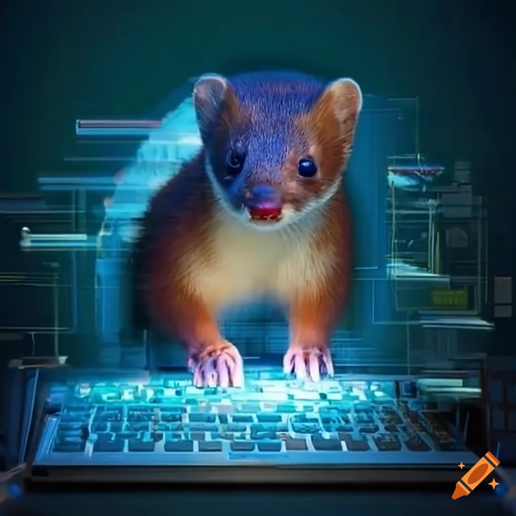 Curious weasel looking at financial data on a computer screen on Craiyon