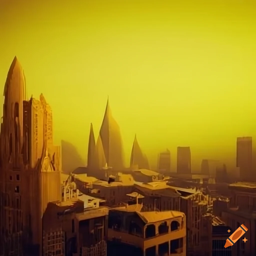 Eerie yellow cityscape with organic architecture on Craiyon