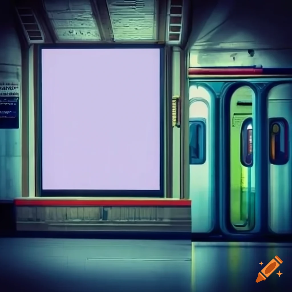 Futuristic London Underground Tube station with a blank billboard on ...