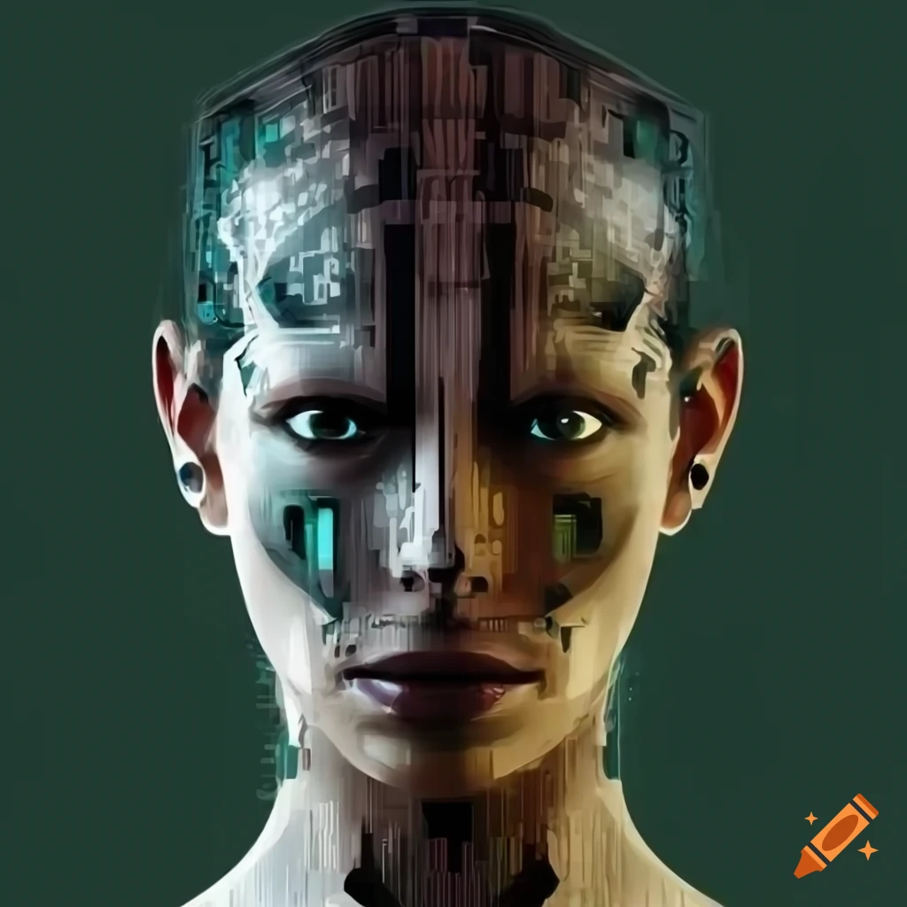 Futuristic computer matrix ai face illustration on Craiyon
