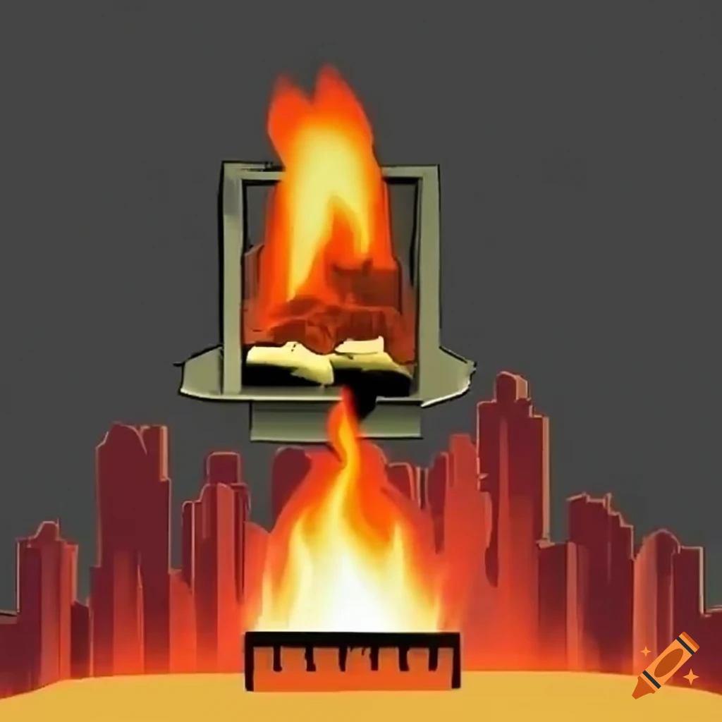 Cartoon character trapped in a burning building on Craiyon