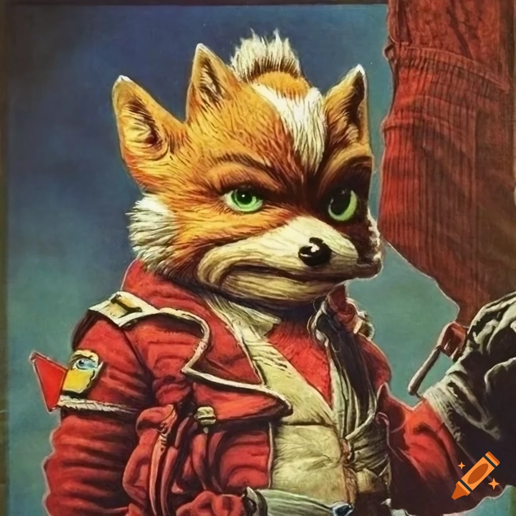 Intricate details in a vintage star fox poster influenced by james ...