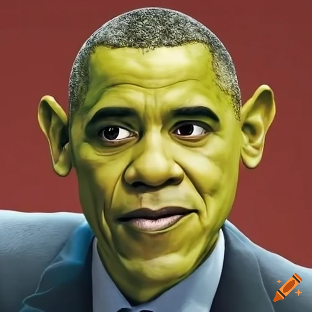 Photoshopped image of obama as shrek on Craiyon