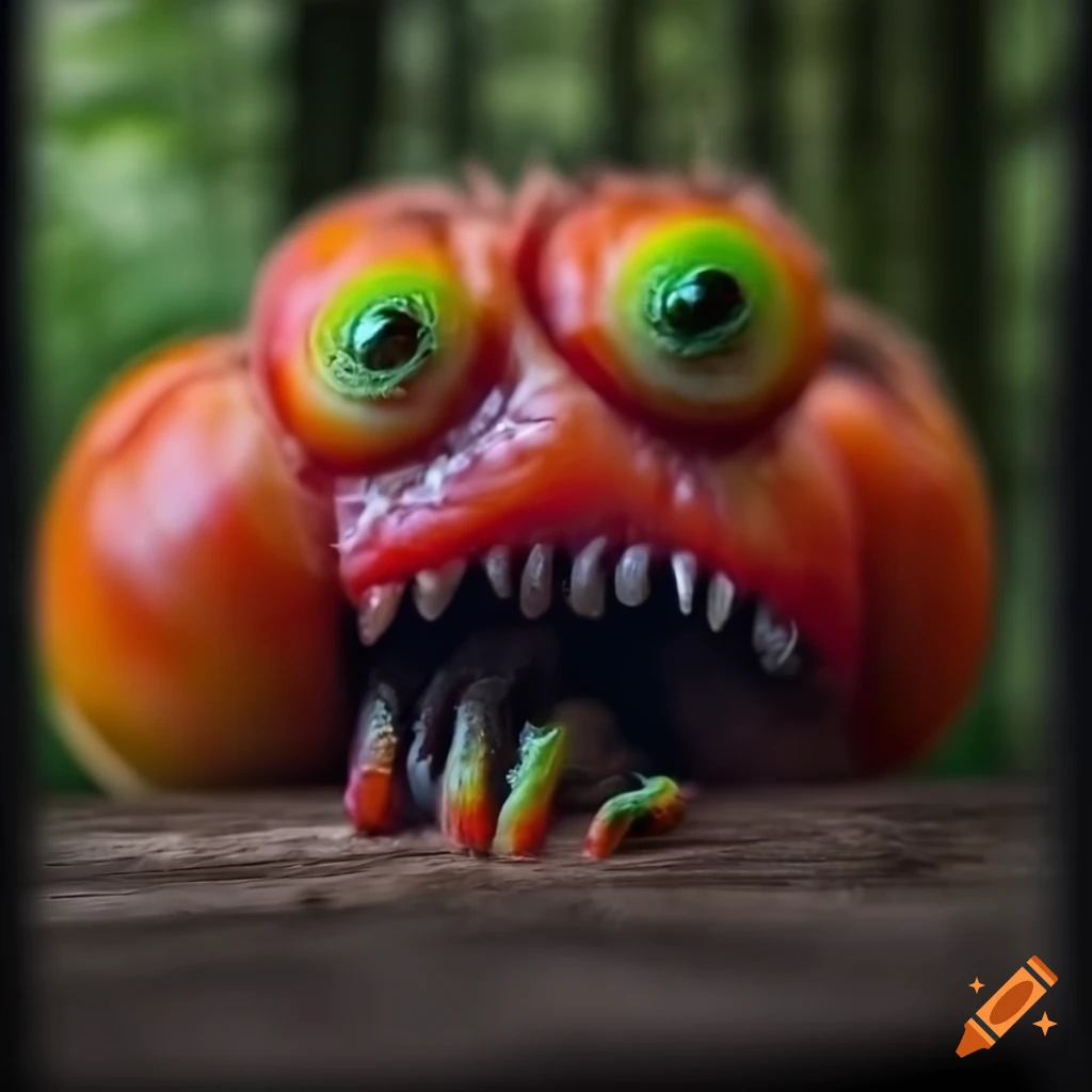 Rotten tomato fruit monster in an ultra-realistic micro photoshoot on ...