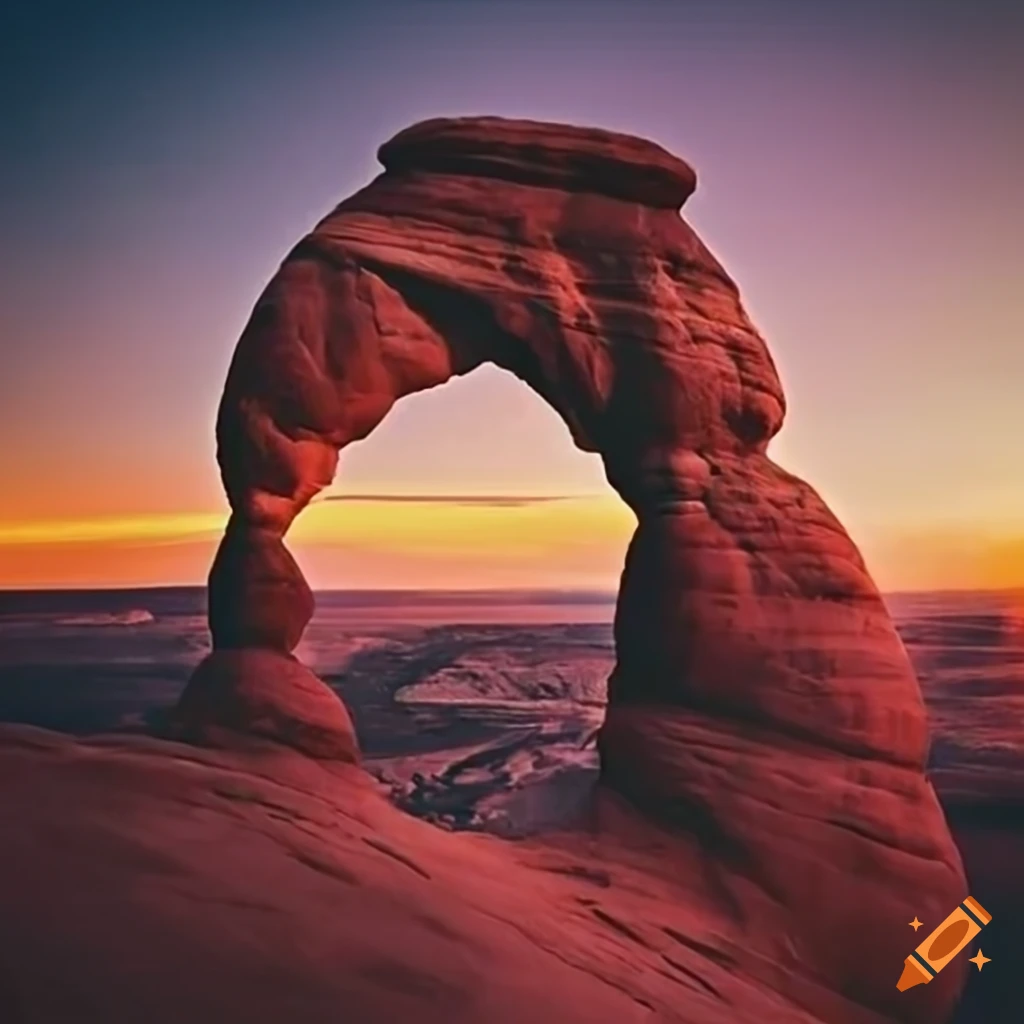 Retro travel poster of delicate arch at arches national park on Craiyon