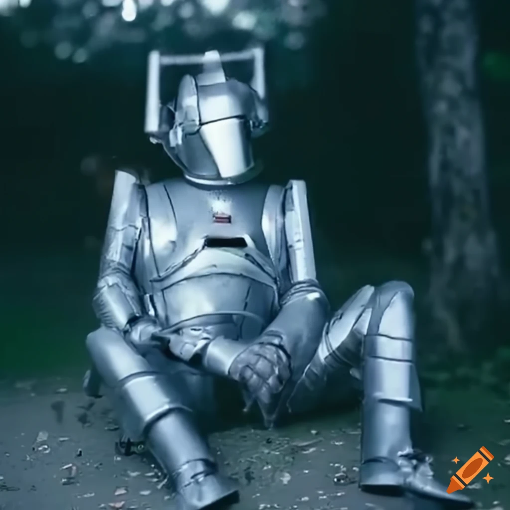 Cybermen robot sitting alone in 80s VHS quality on Craiyon