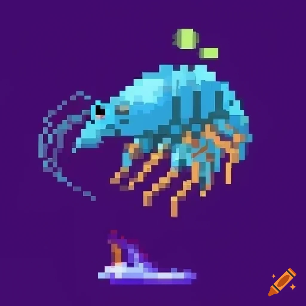 Pixel art of a wizard shrimp on Craiyon