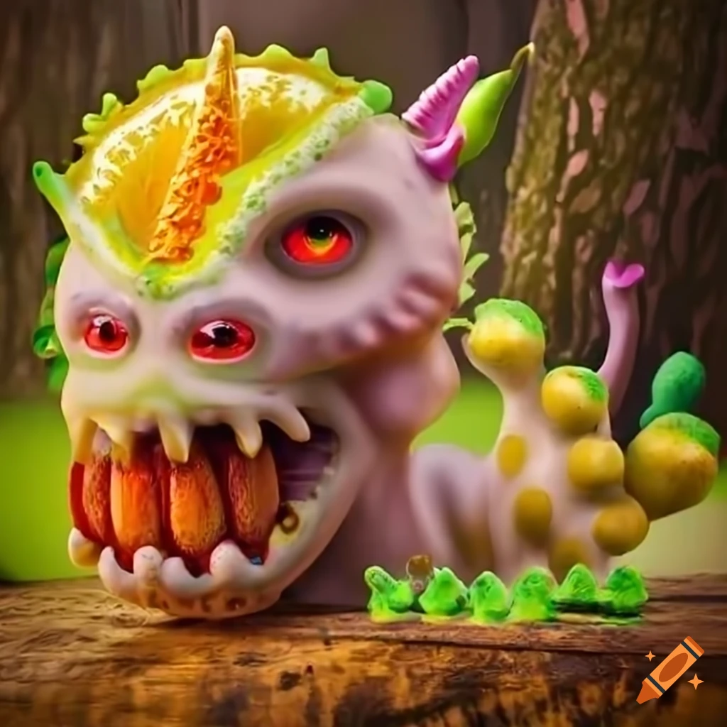 Mythical creatures and mutant omega mart lemon fruit monster in a ...