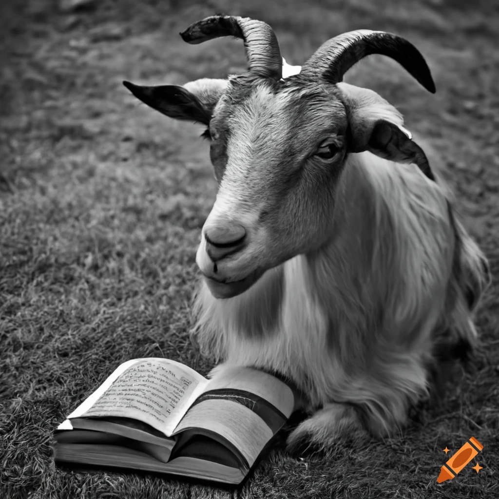 Goat reading a poem in black and white on Craiyon