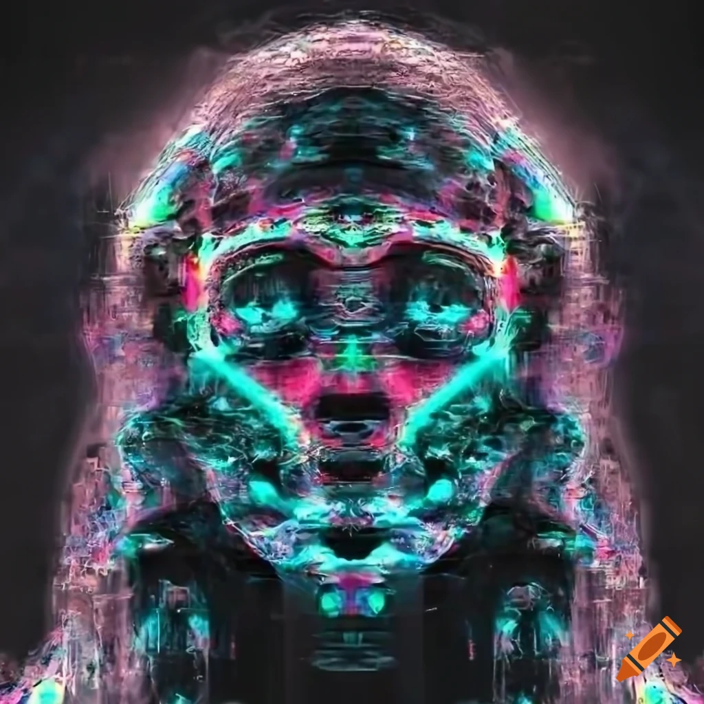 Abstract futuristic transparent face with a solid spirit inside, techno ...