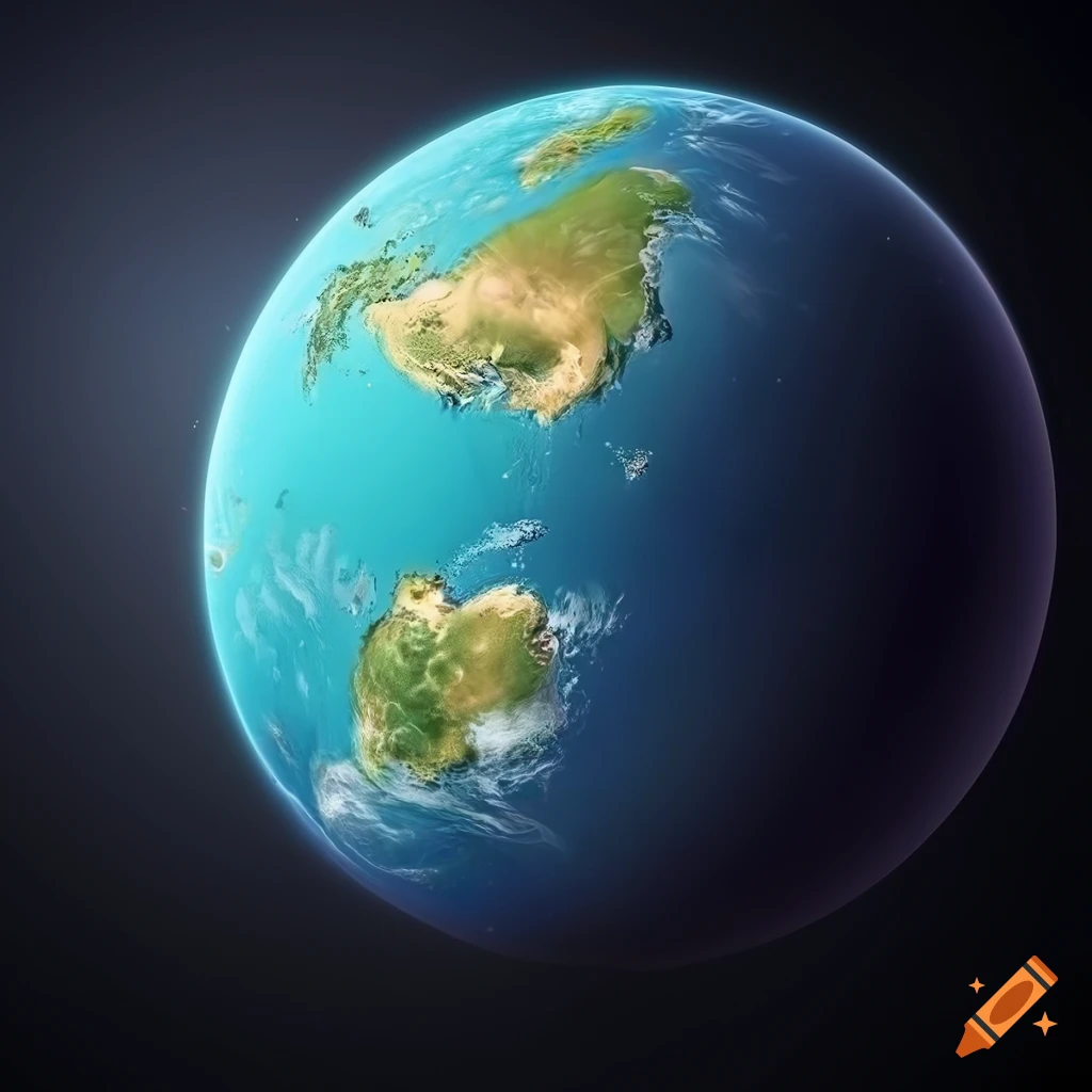 Art illustration of alien planet with continents, islands, and oceans ...