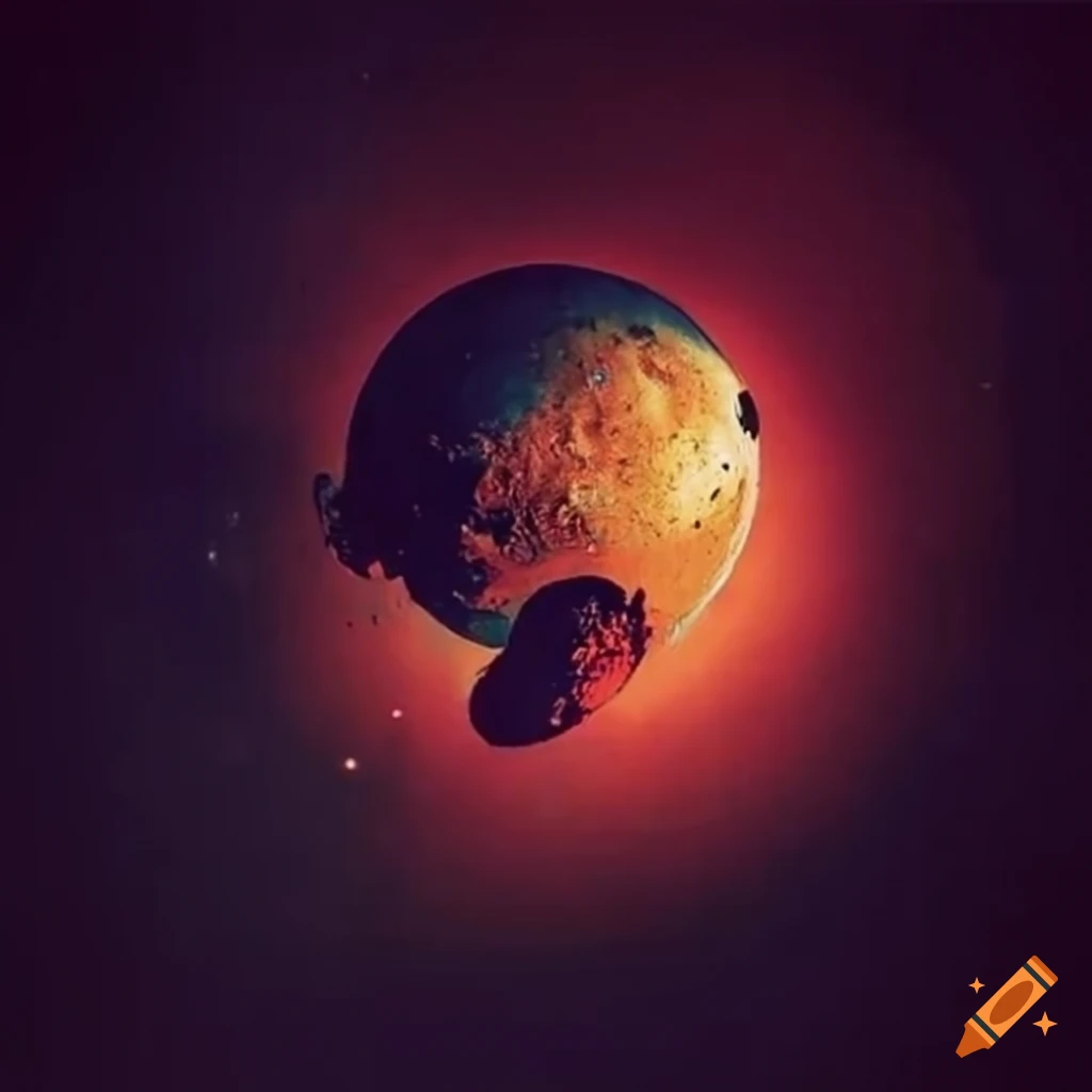 Vintage drawing of mars disintegrating in space on Craiyon