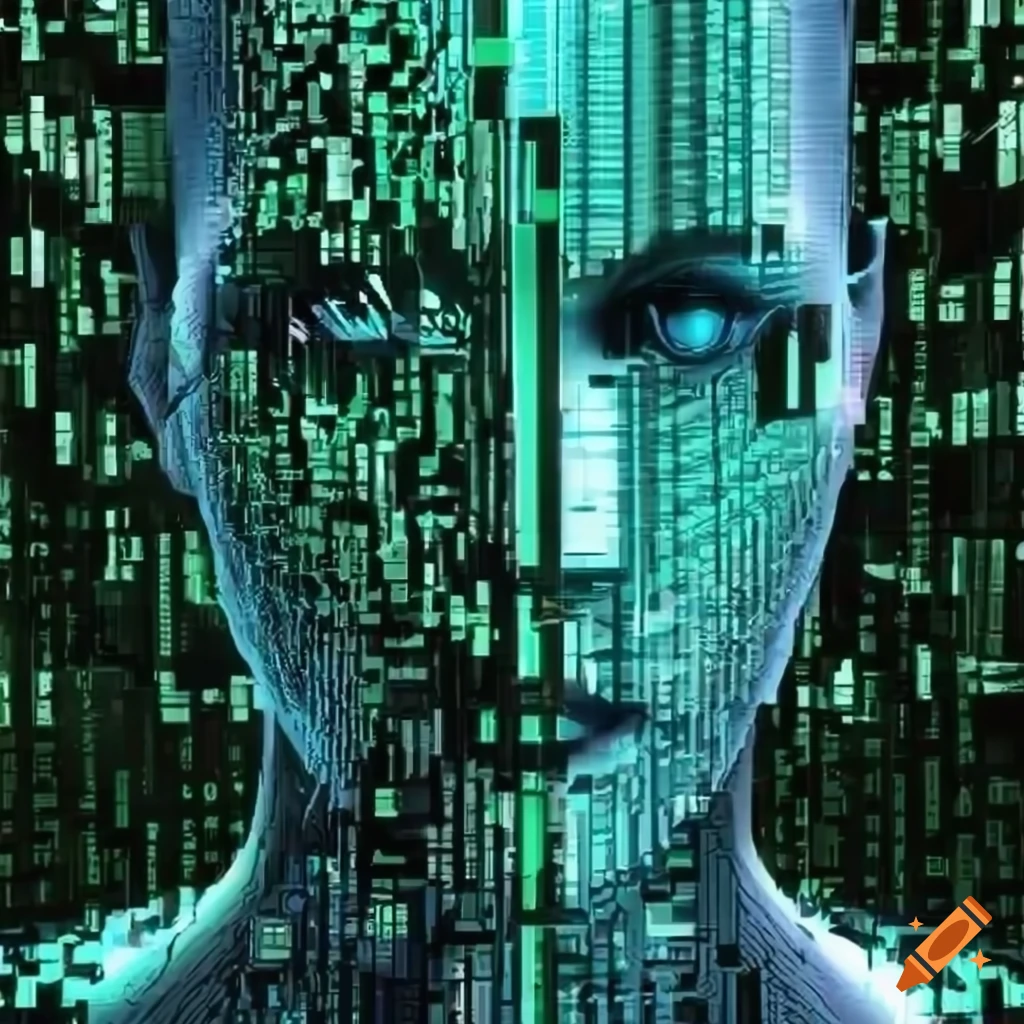 Futuristic computer matrix ai face on Craiyon