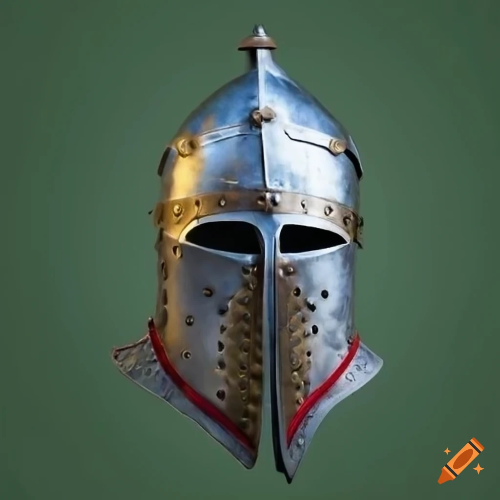 Medieval helmet with sun ornament on green background on Craiyon