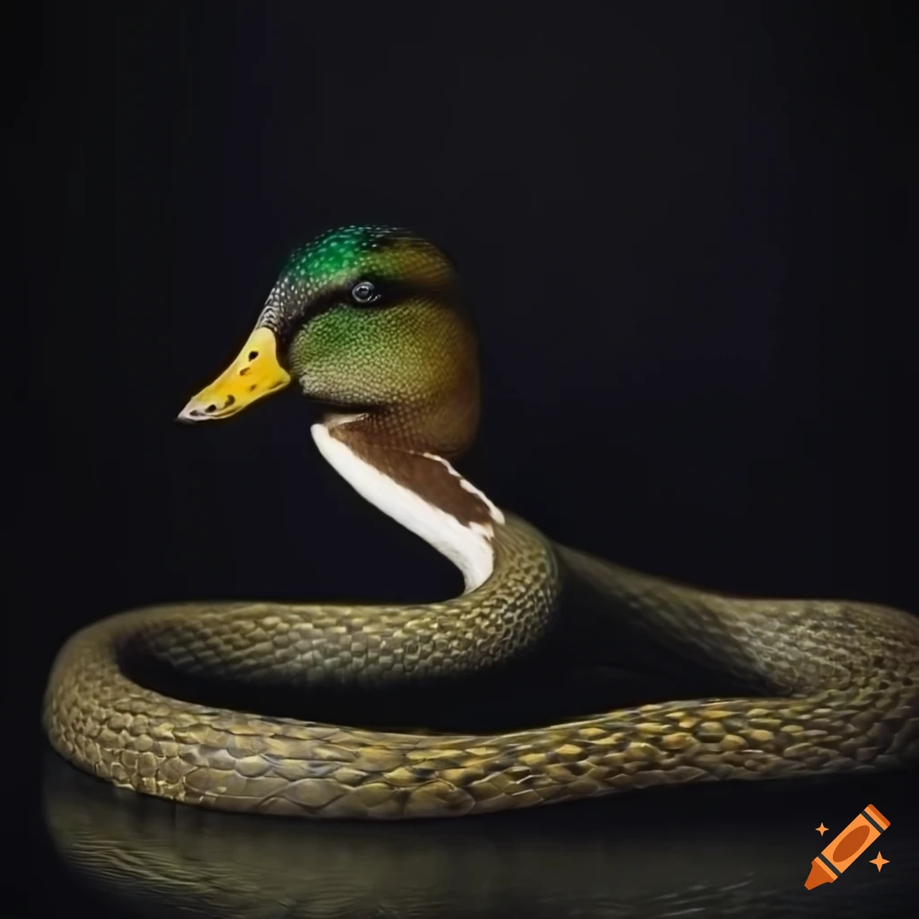 Mallard duck on a snake in a realistic setting on Craiyon