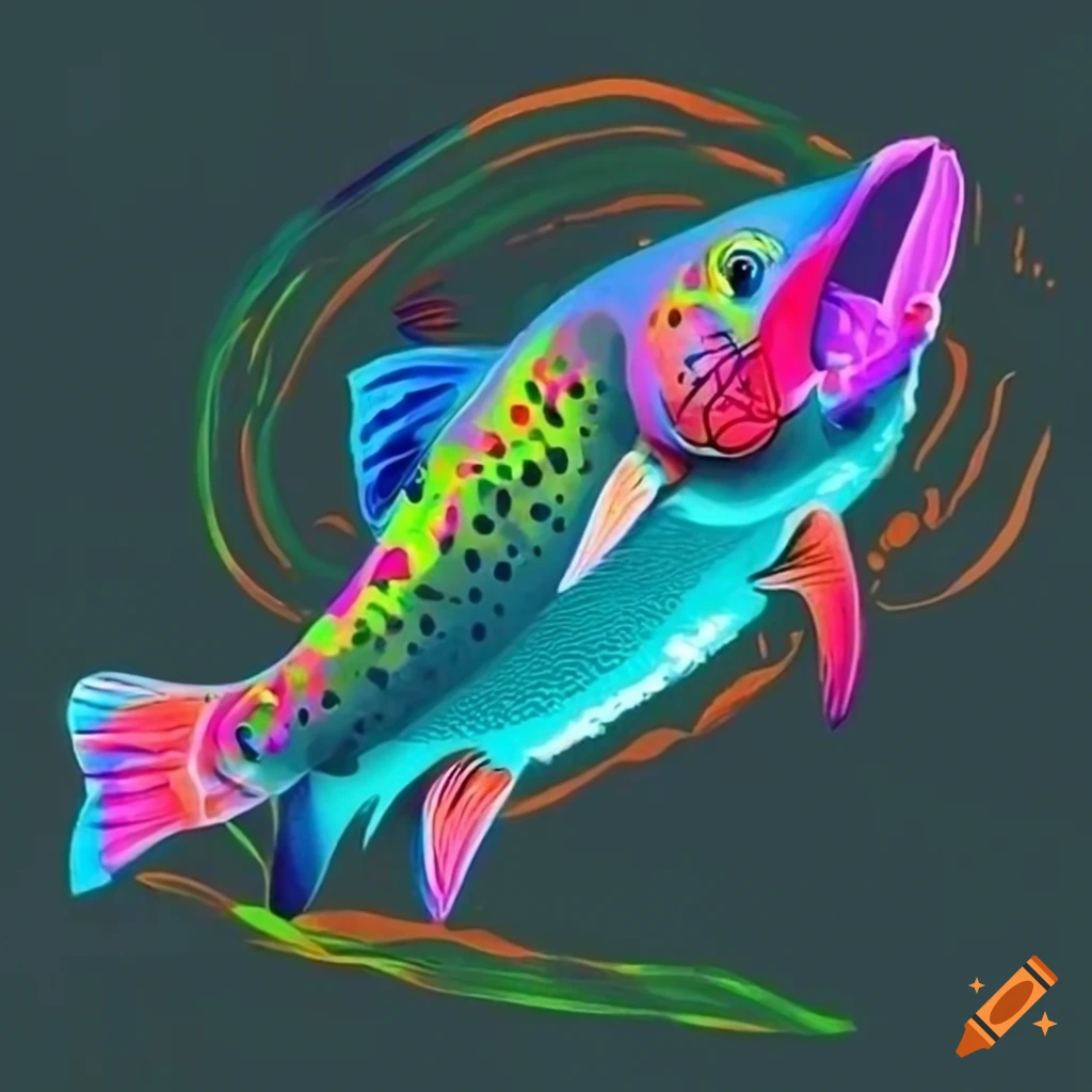 Colorful trout fish with neon colors on Craiyon