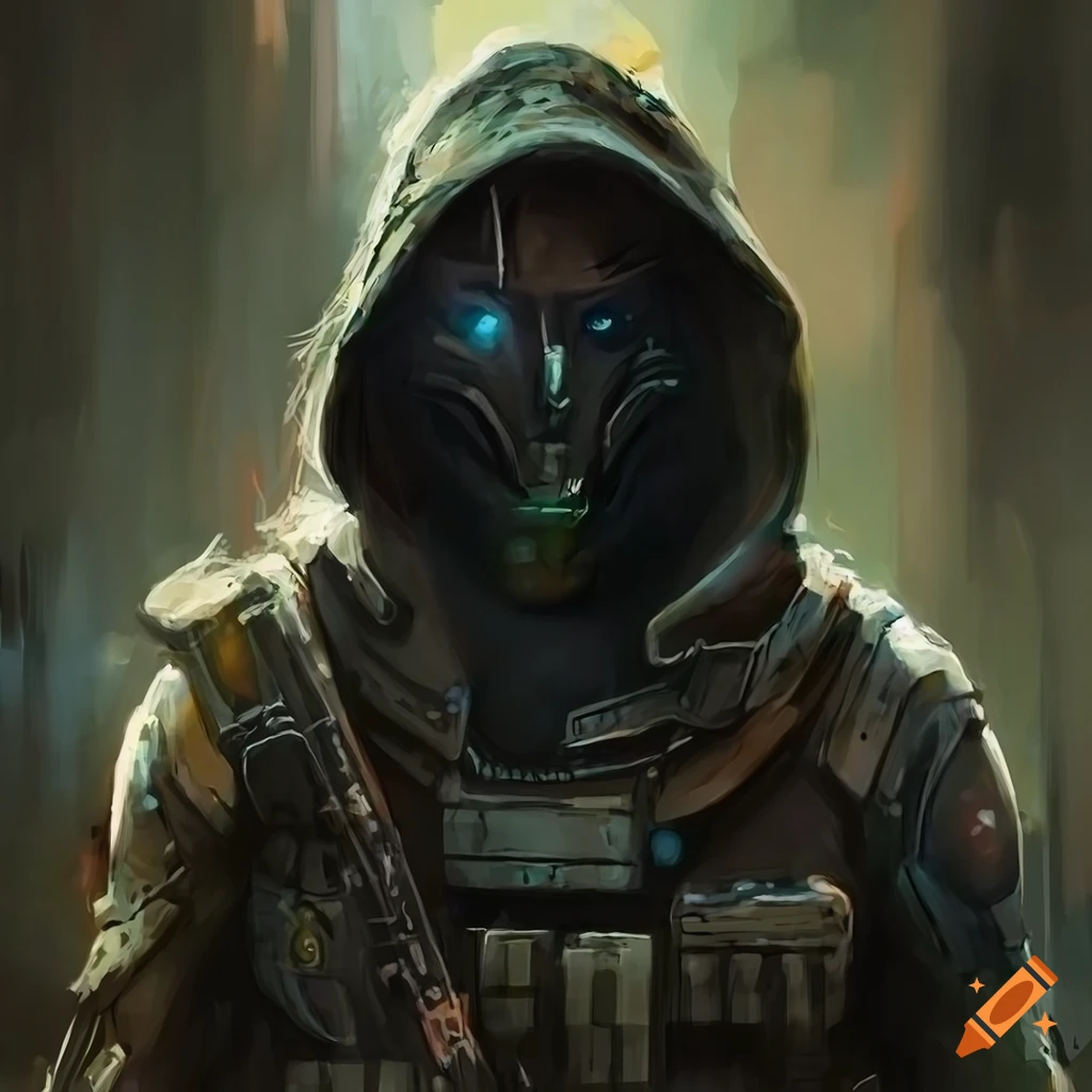 Cyborg soldier in a post-apocalyptic setting on Craiyon