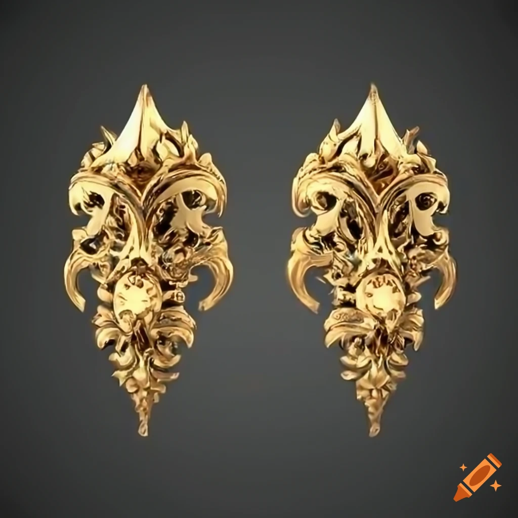 Detailed complex gold earring texture with ornamental design on Craiyon