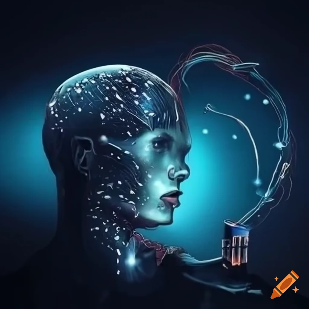 Illustration of artificial intelligence and industry in an oasis setting on Craiyon