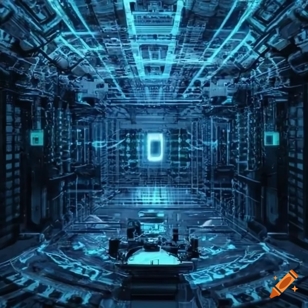 Spider robots processing data in a tech room on Craiyon