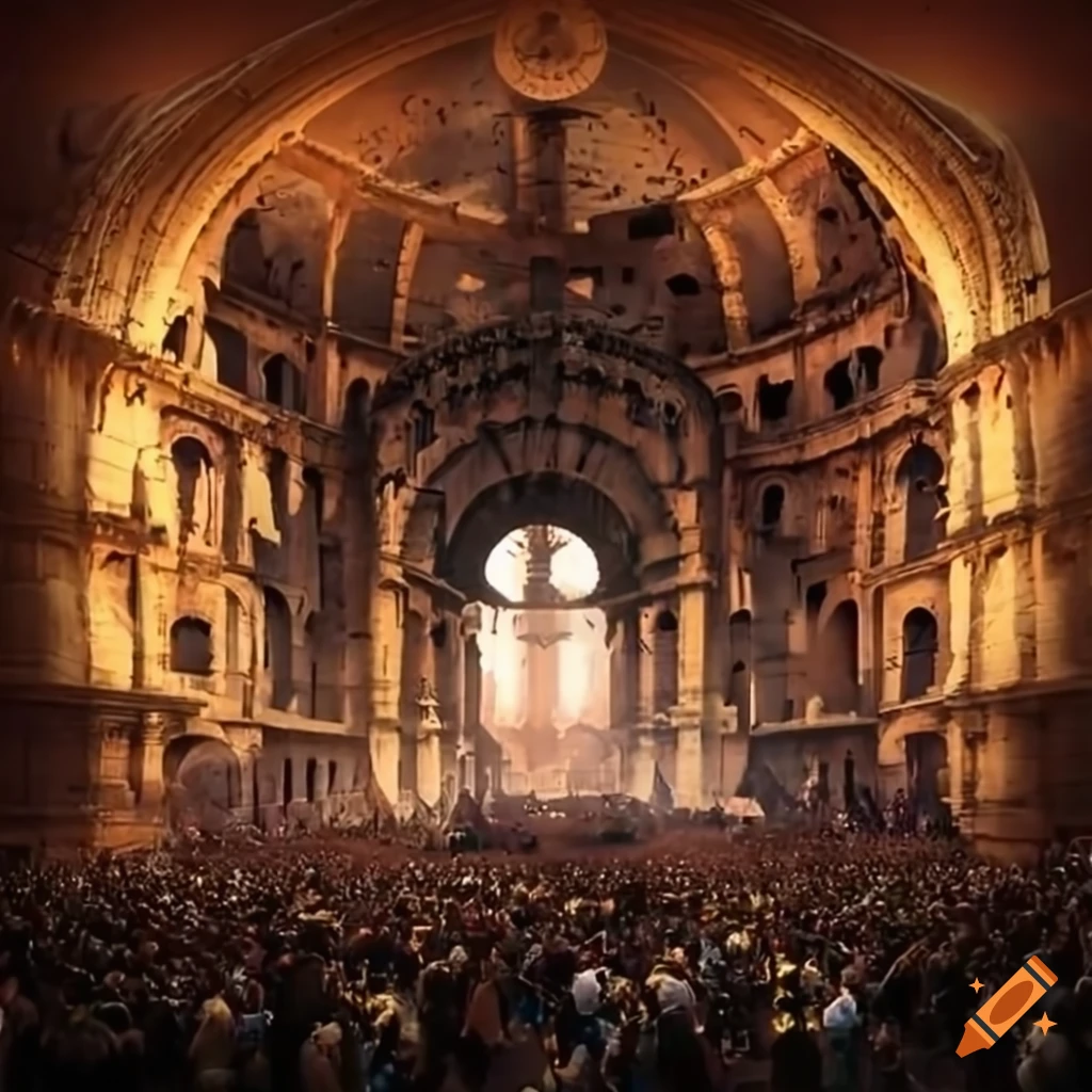 Crowd inside a steampunk colosseum on Craiyon