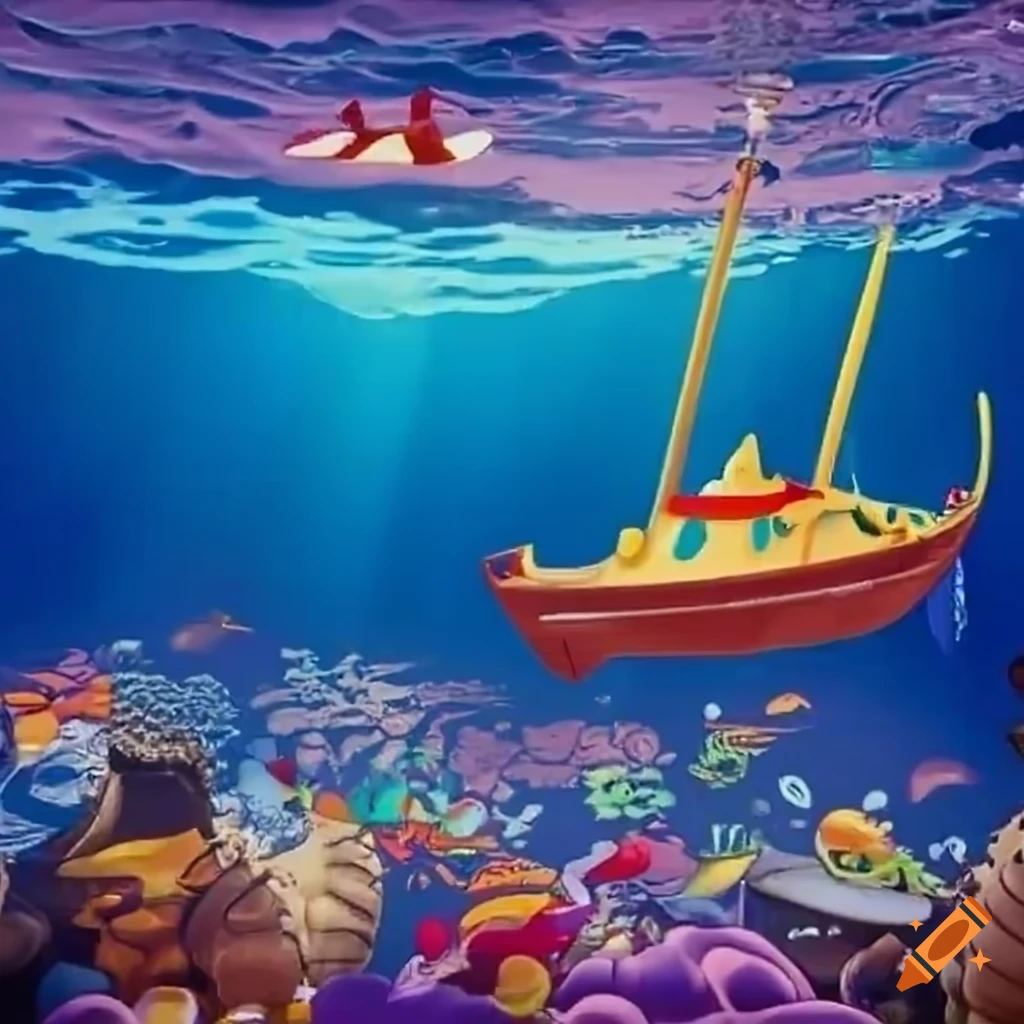 Brown boat sailing in the ocean with Disney Channel logo on Craiyon