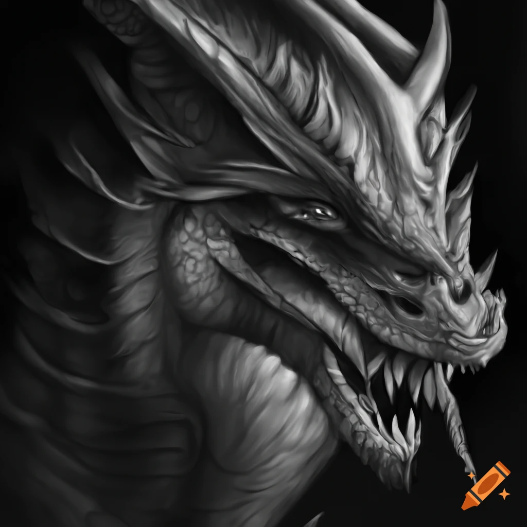Dragon fantasy grayscale artwork for 3d rendering on Craiyon